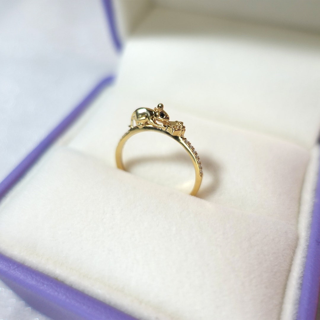Mouse Christmas Gift Ring 14K Yellow Gold Diamond Rat Ring - Etsy New ...