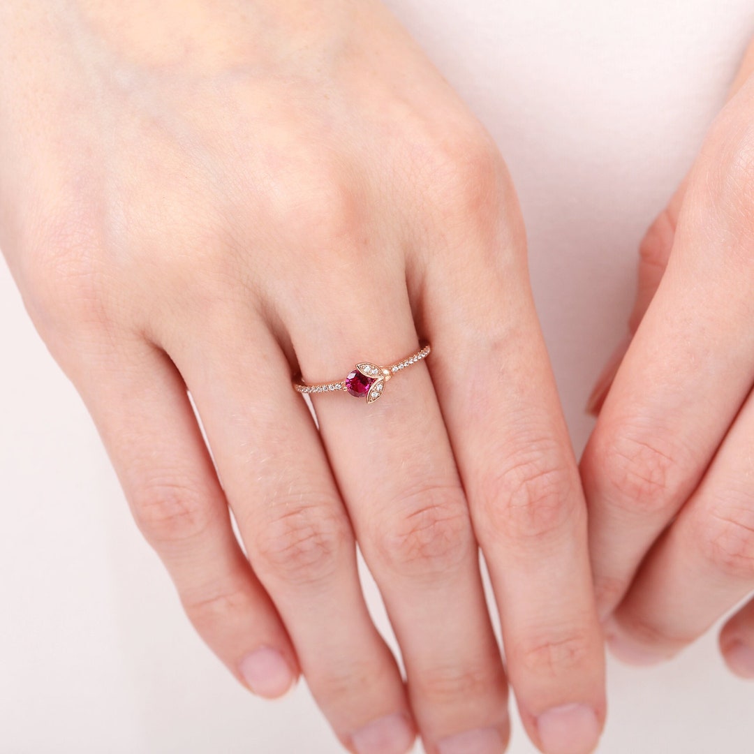 Ladybird Ladybug Diamond Ring, Red Stone Ring Gold, Dainty Ruby ...