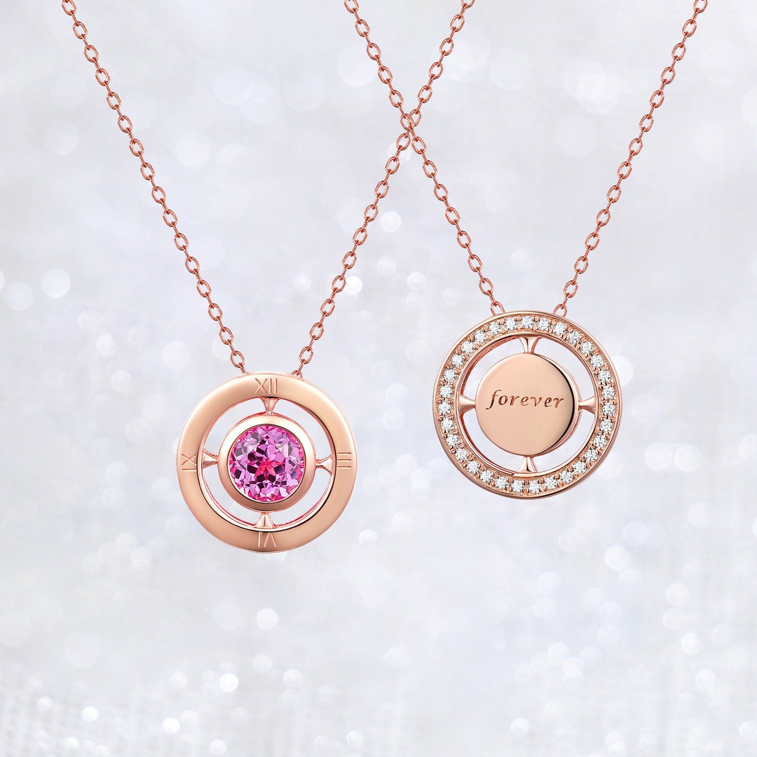 Rose Gold Pink Sapphire Two Way Necklace, Diamond Pendant - Etsy