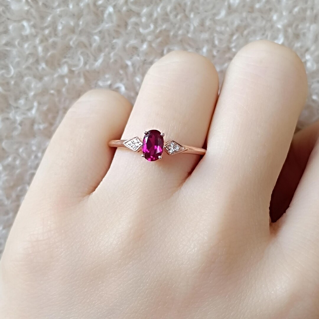 Ruby Promise Ring, Stunning Oval Ruby Ring, Rose Gold July Birthstone ...