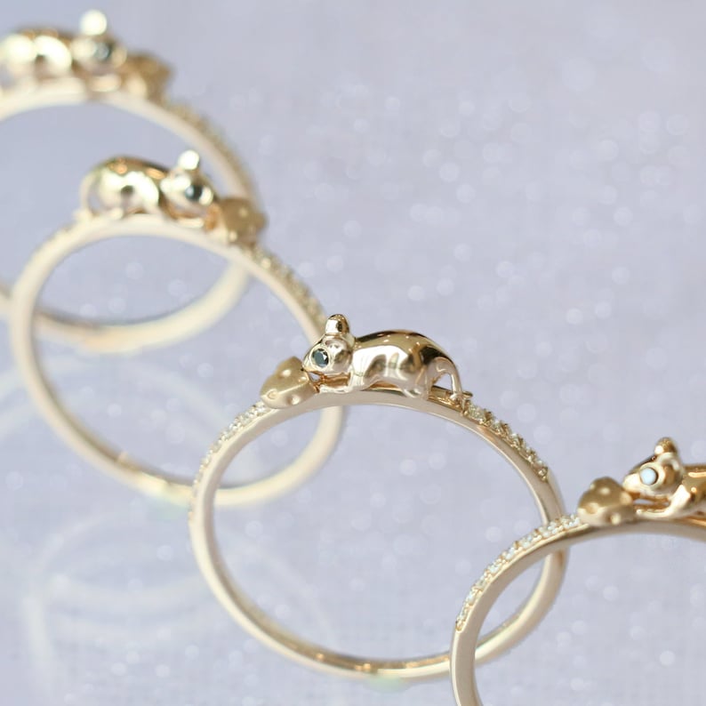 Silver Unique Statement Baby Mouse Ring Yellow Gold Year of - Etsy