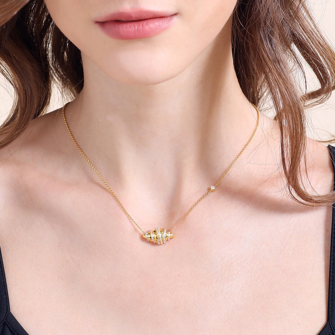 14k Gold Croissant Diamond Necklace, Croissant Gold Necklace, 925S ...