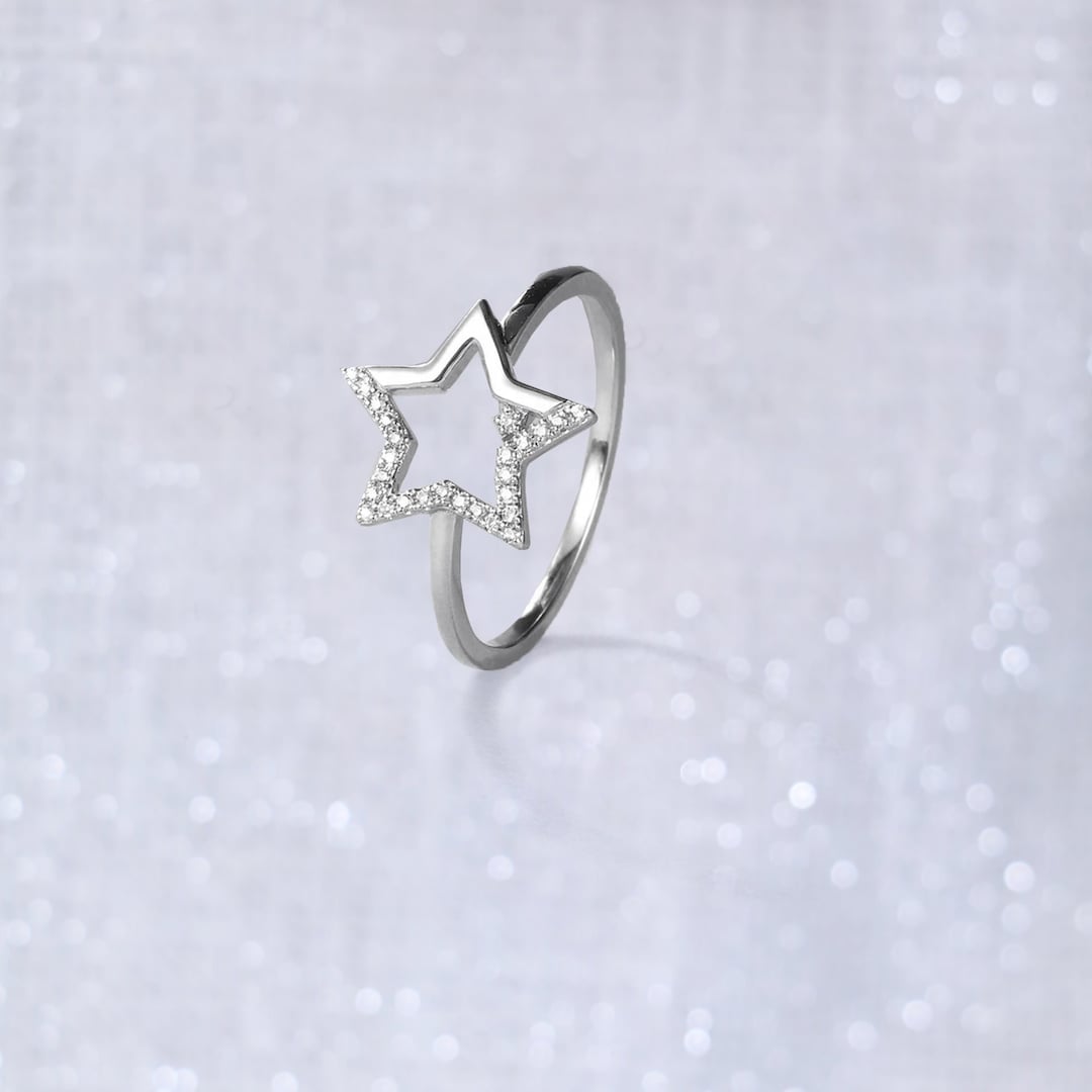 Hollow Star Ring, Diamond Open Star Ring, 925S Sterling Silver Gift for ...