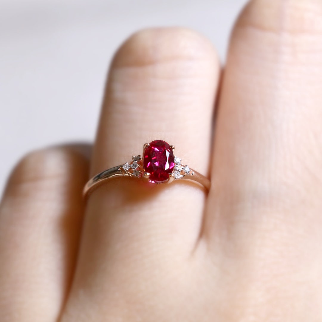 Ruby Promise Ring, Stunning Oval Ruby Ring, Rose Gold July Birthstone ...