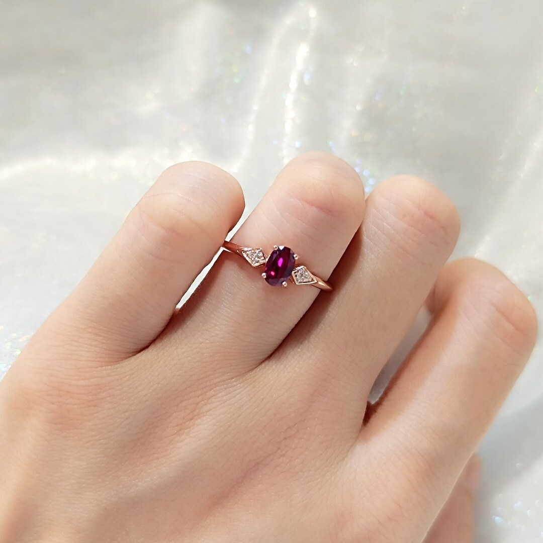 Ruby Promise Ring, Stunning Oval Ruby Ring, Rose Gold July Birthstone ...
