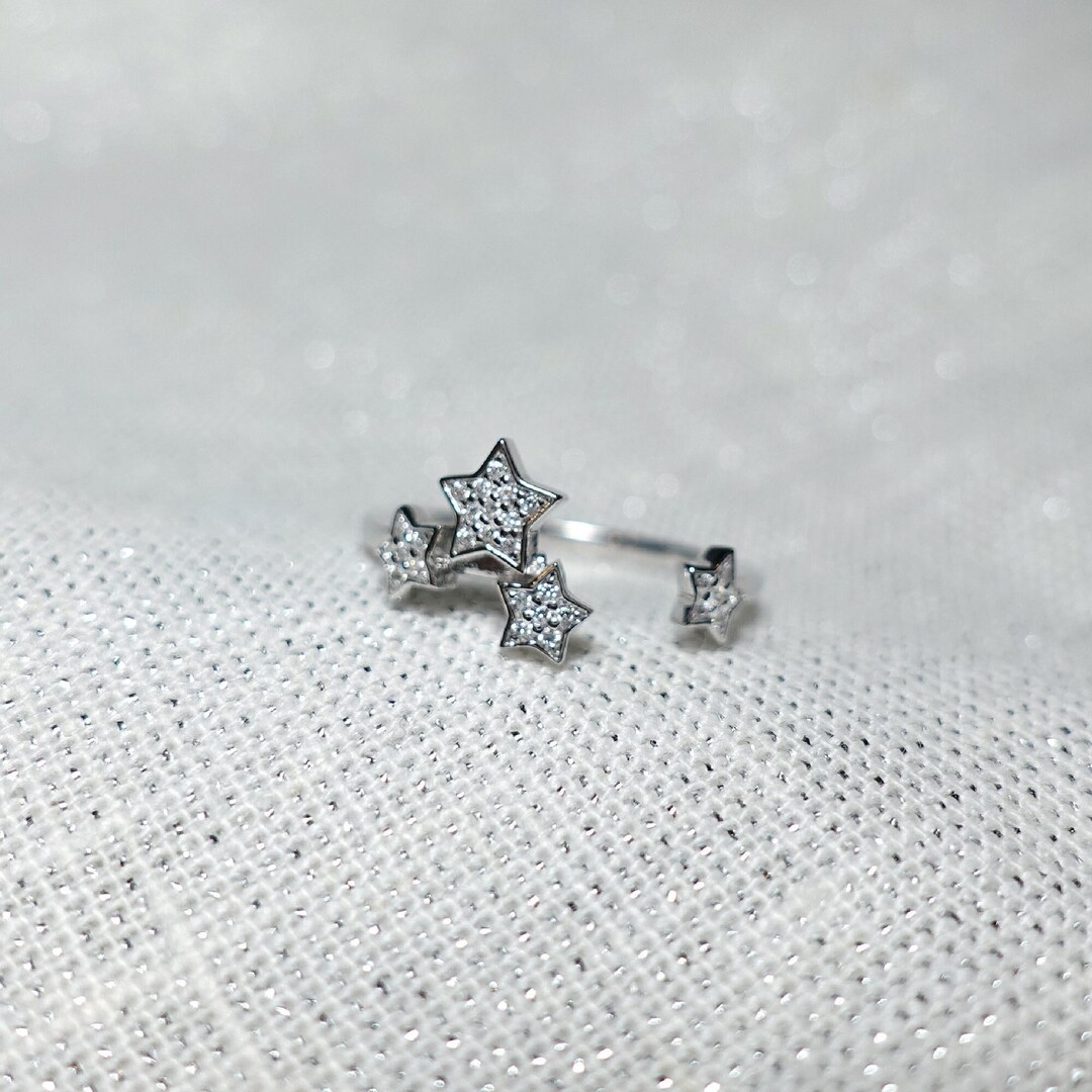 14K Solid Gold Four Star Diamond Stacking Ring, 925S Sterling Silver ...