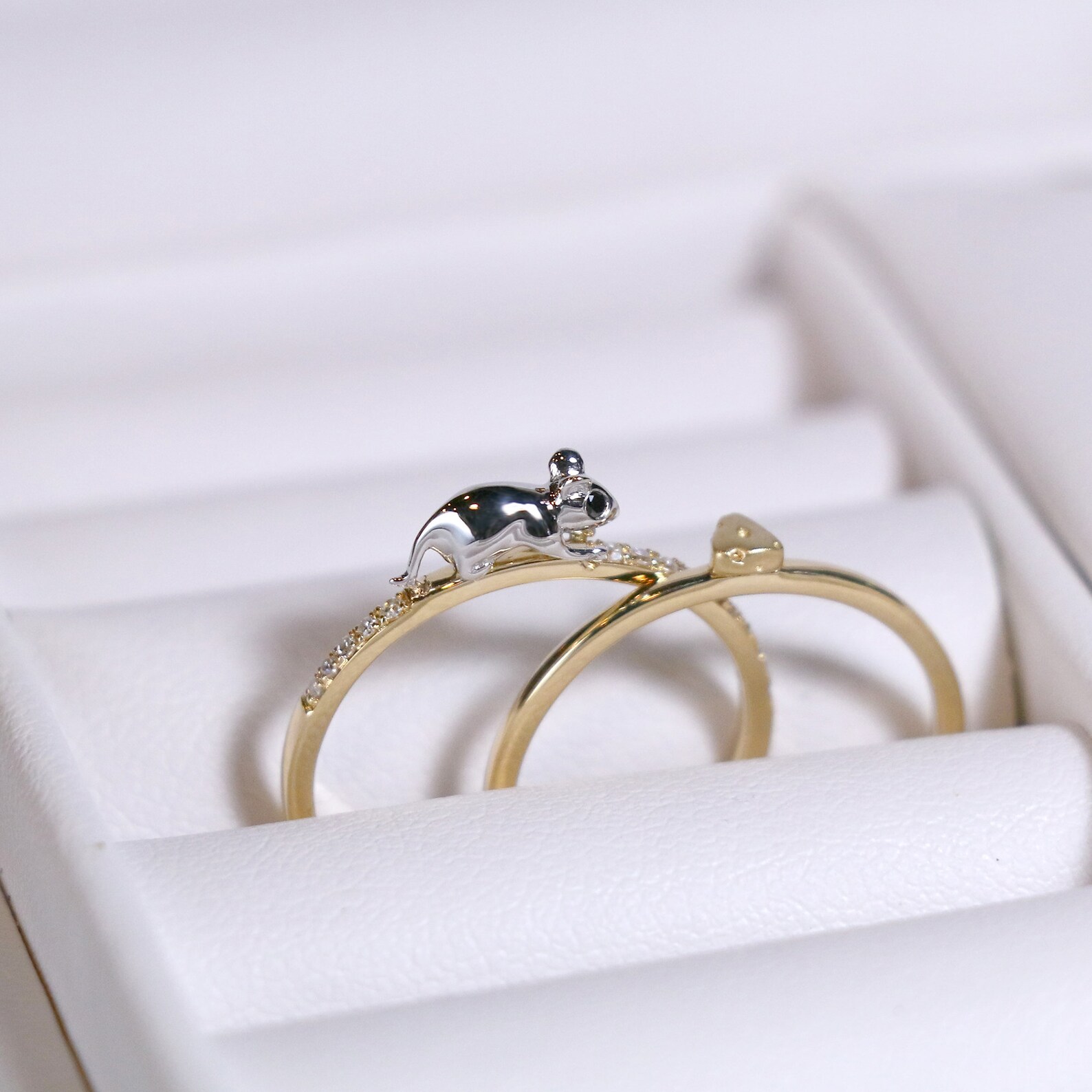 925S Sterling Silver Pet Rat Ring Set 14k Gold Mouse Diamond - Etsy