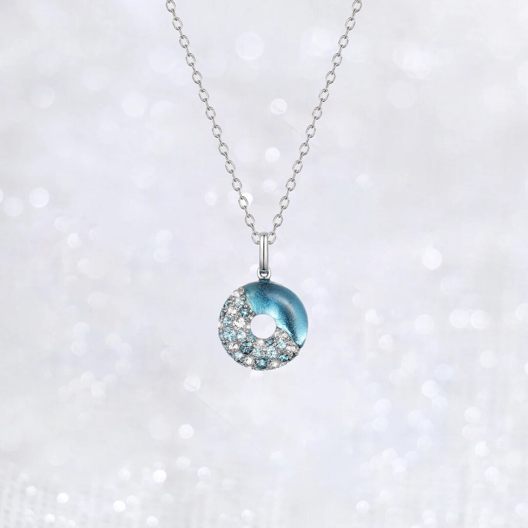 Blue Topaz Donut Necklace, Novermber Blue Birthtsone Necklace, Cute ...
