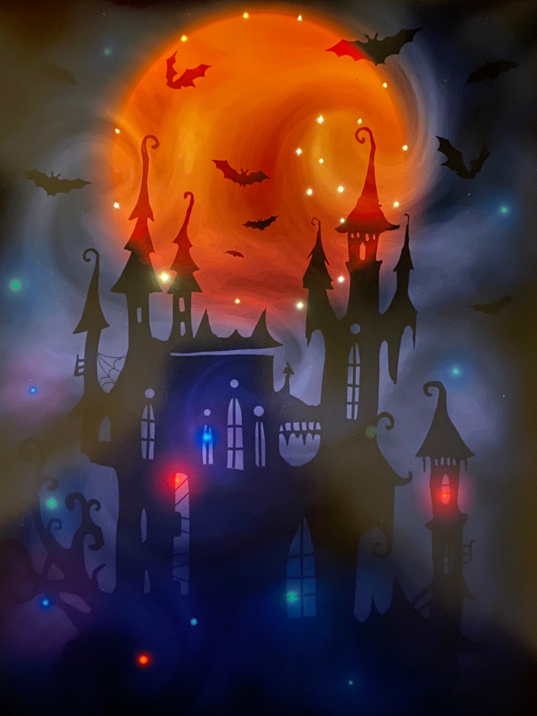 Spooky Haunted House With Lit Moon and LED String Lights - Etsy