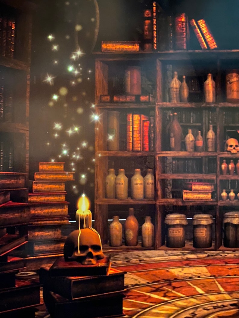 The Witchs Library Artwork With LED String Lights - Etsy