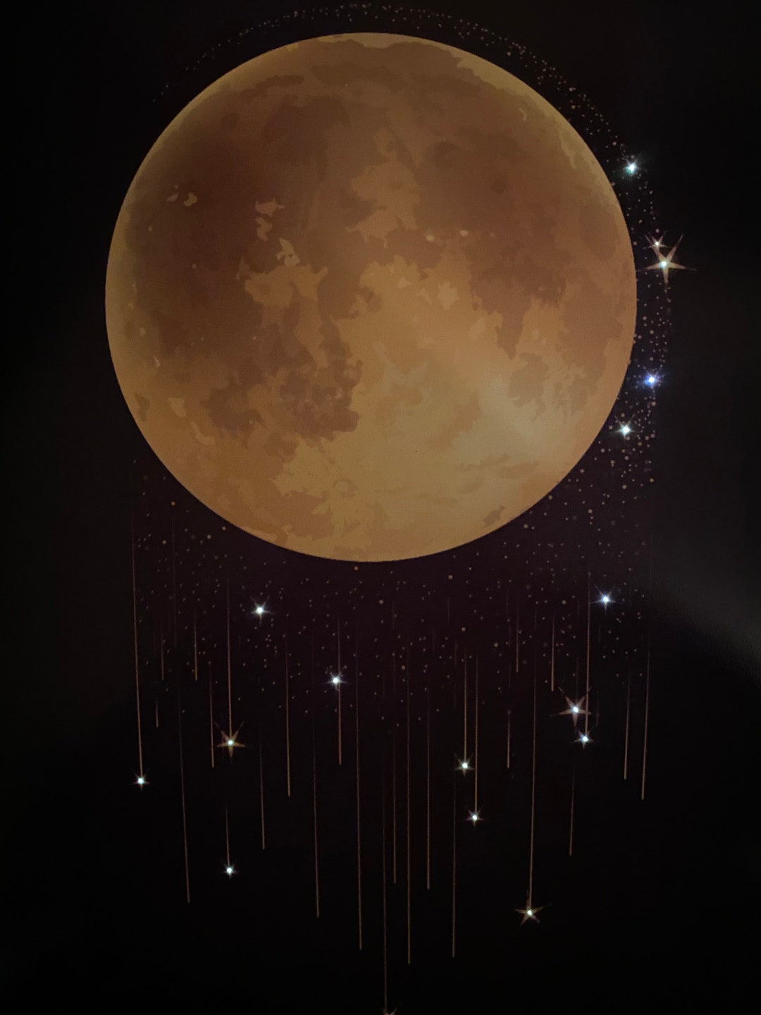 Moon and Shooting Stars With LED String Lights - Etsy
