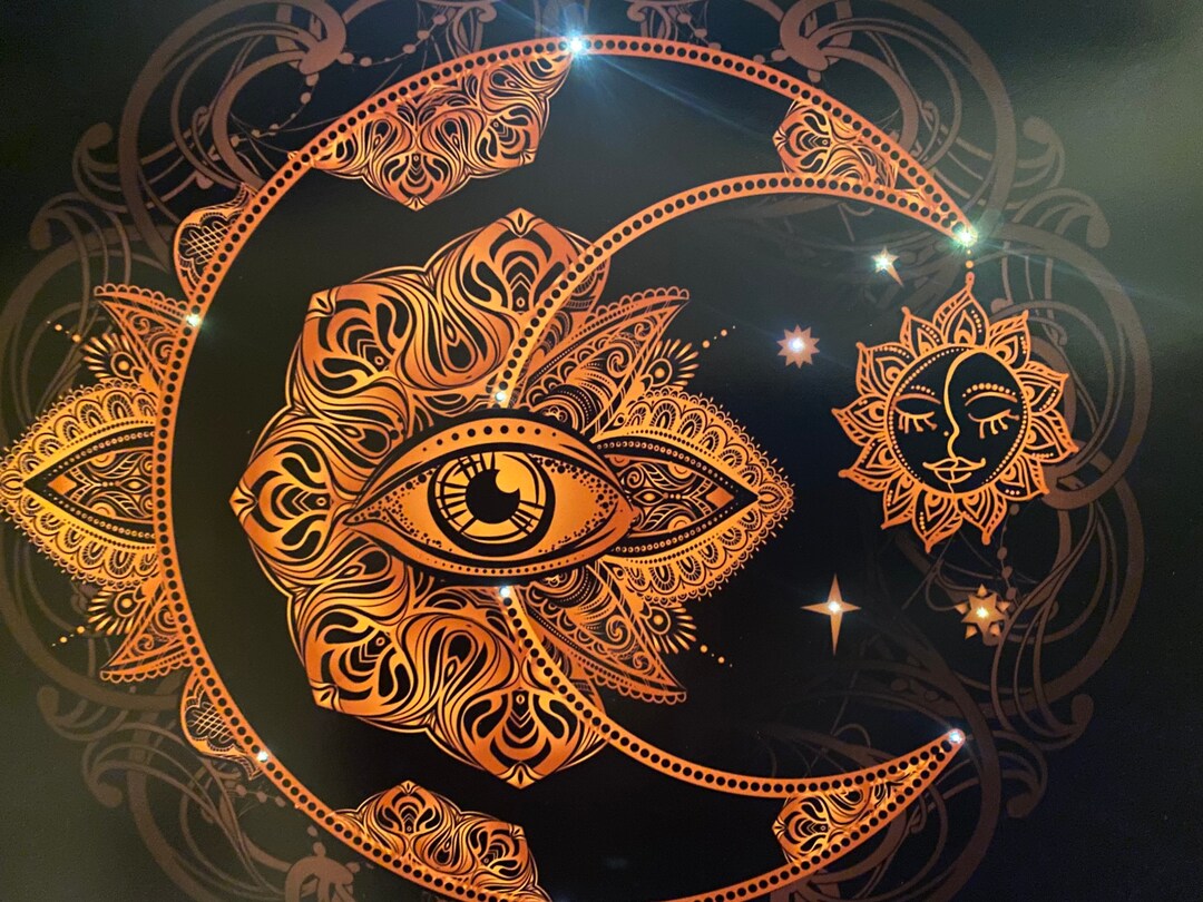 Golden Crescent Moon and Sun Artwork With LED String Lights - Etsy