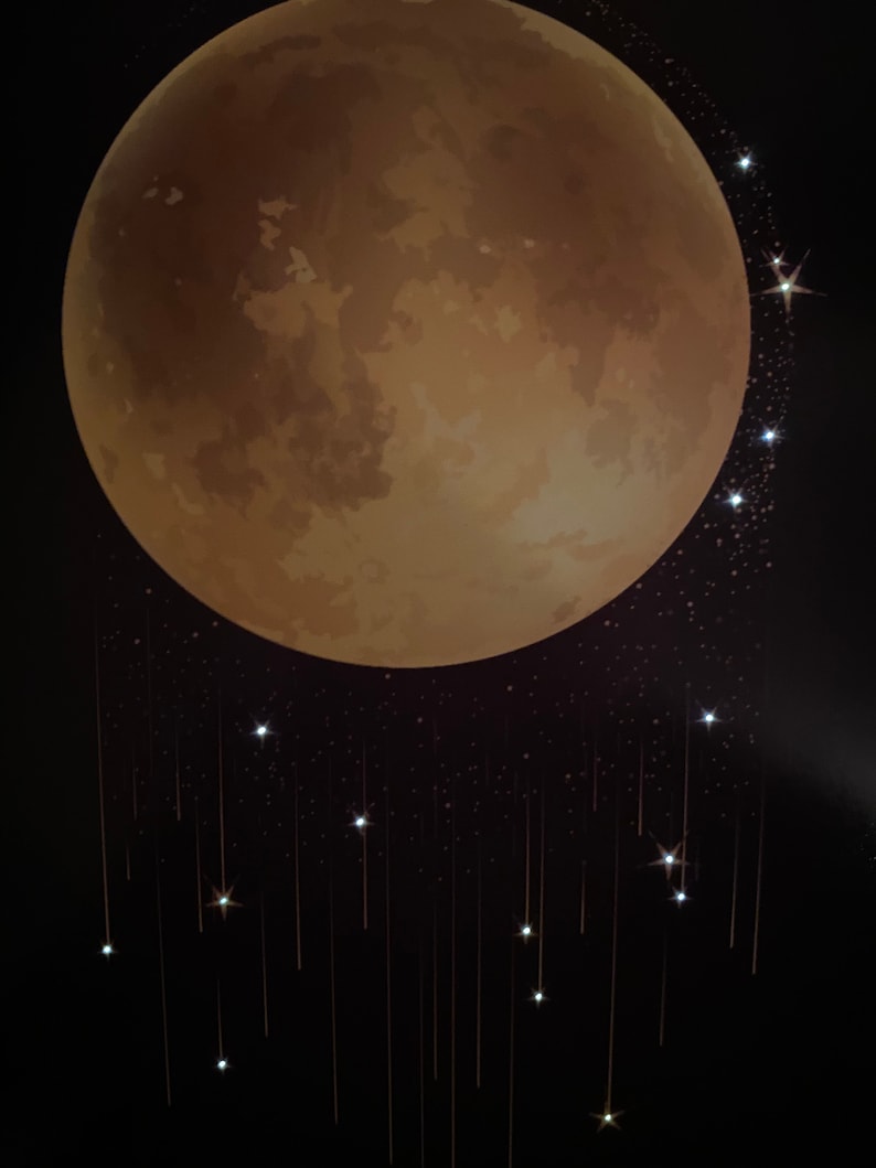 Moon and Shooting Stars With LED String Lights - Etsy