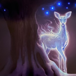 Doe in Moonlight Surrounded by Tree and the Night Sky With LED String ...
