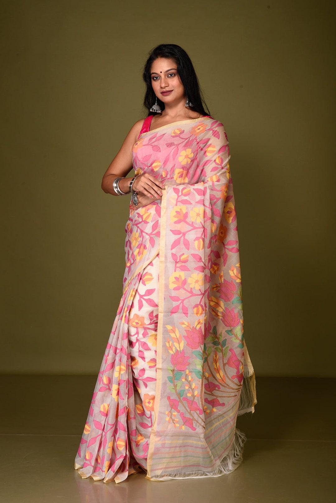 Traditional Silk Muslin Jamdani Saree/muslin Tantuj/reshom Jamdani With ...