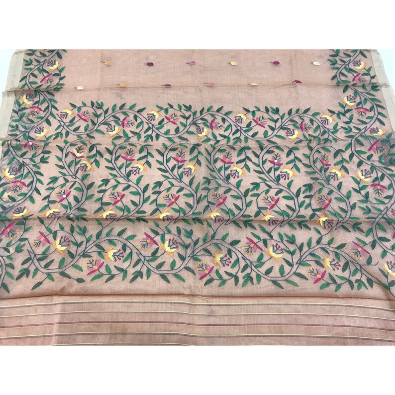 Muslin Silk Jamdani Saree Falls and Pikko Free Made to - Etsy