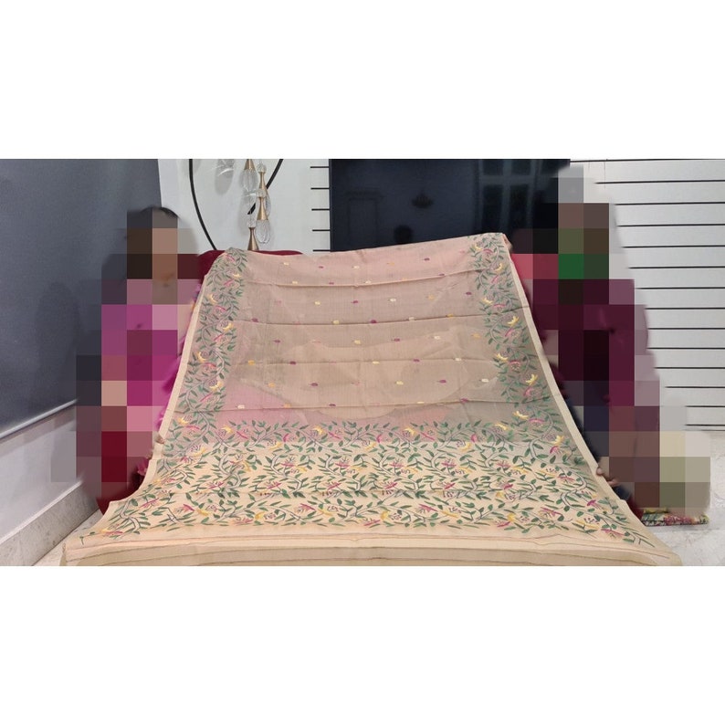 Muslin Silk Jamdani Saree Falls and Pikko Free Made to - Etsy