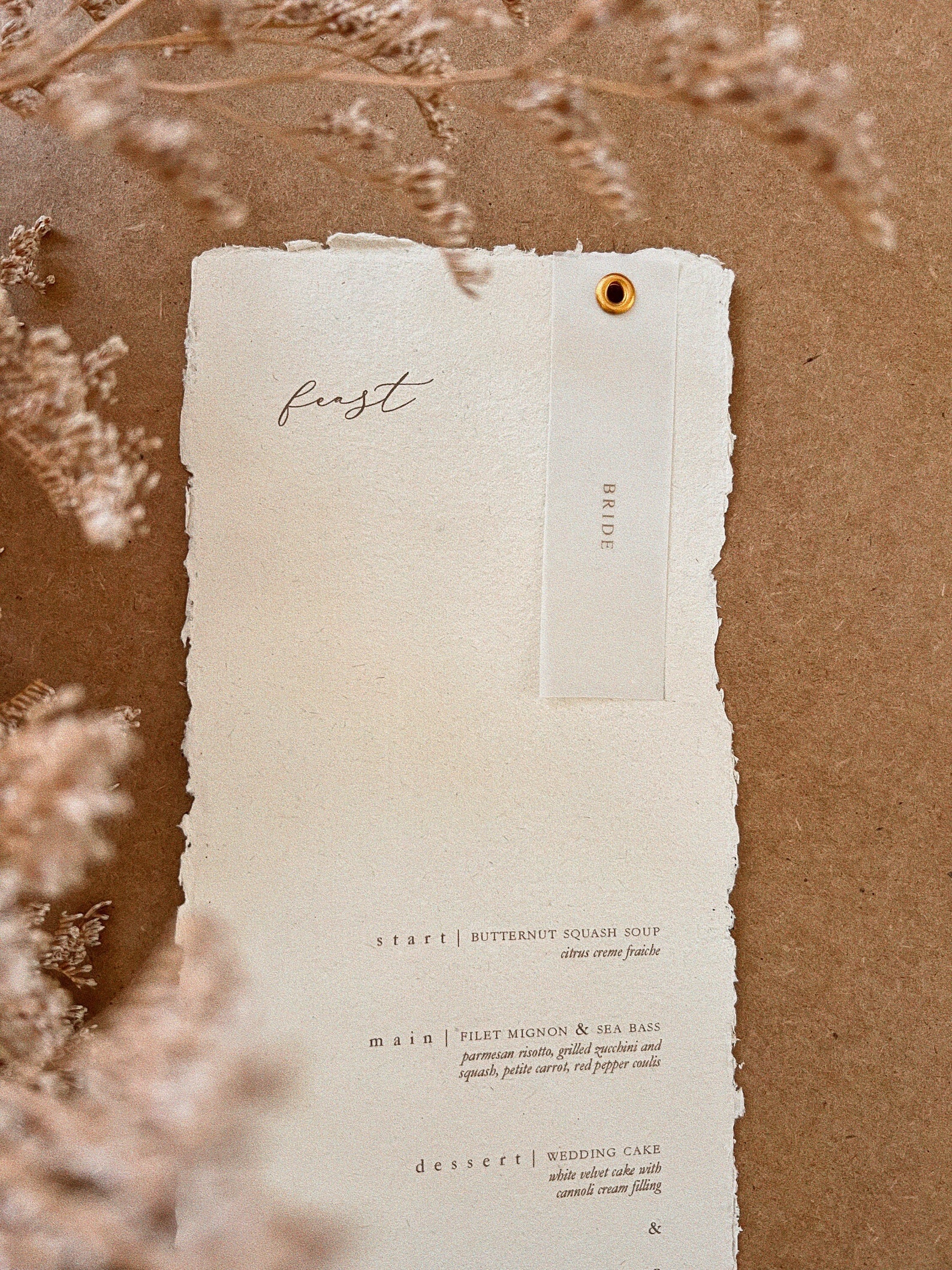 Minimalist Wedding Menus With Place Cards/ Handmade Paper/ Vellum Name ...
