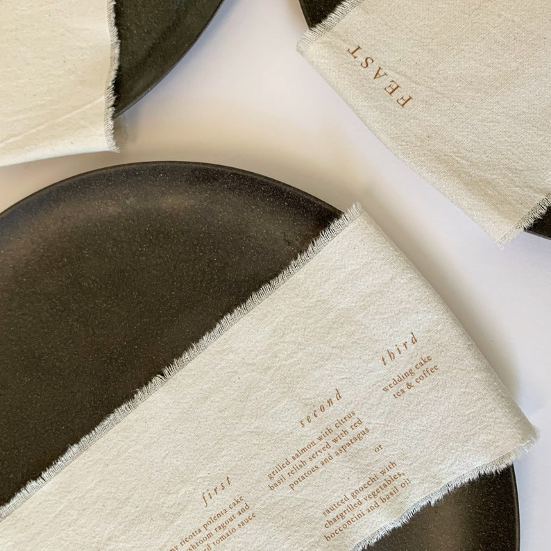 Fabric Wedding Menu: Minimalist Cotton, Frayed Edges - Etsy