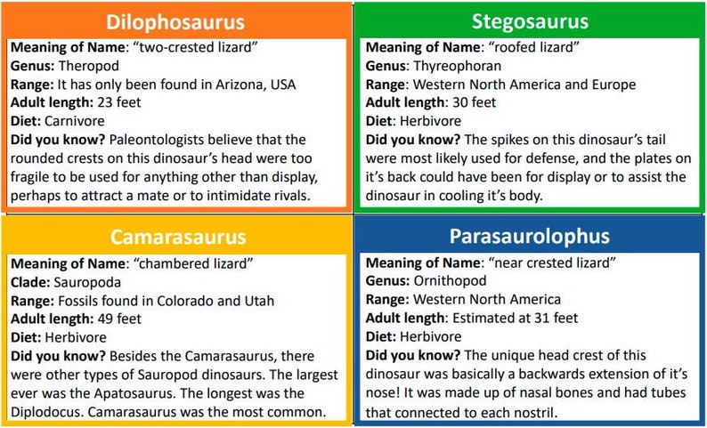 Dinosaur Fact Flashcards - Etsy