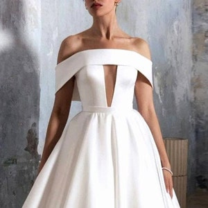 Simple Satin off the Shoulder Wedding Dress White Engagement - Etsy