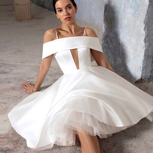 Simple Satin off the Shoulder Wedding Dress White Engagement - Etsy