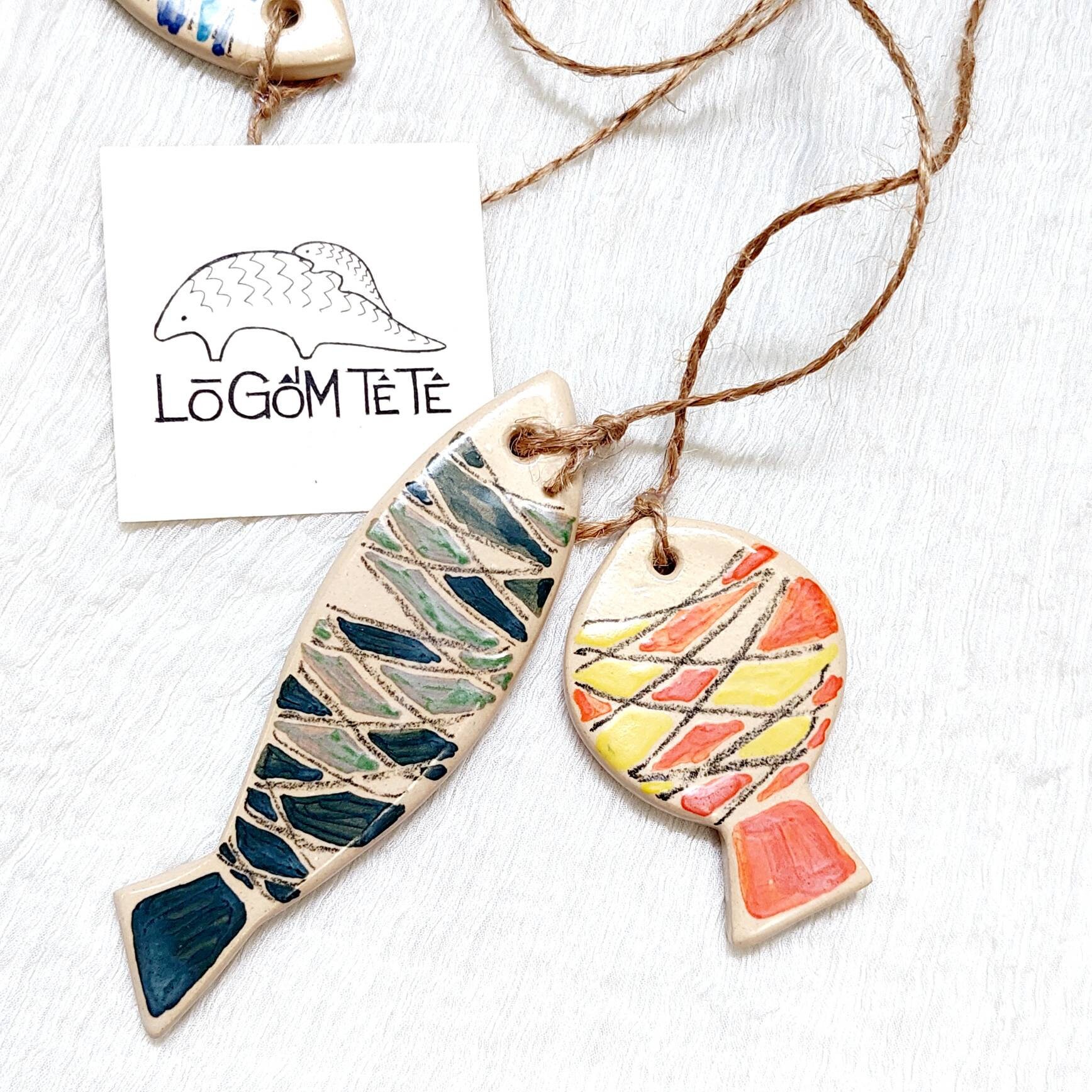 DOODLE PATTERN FISHES, Ceramic Wind Chime, Wind Chimes for Outdoors ...