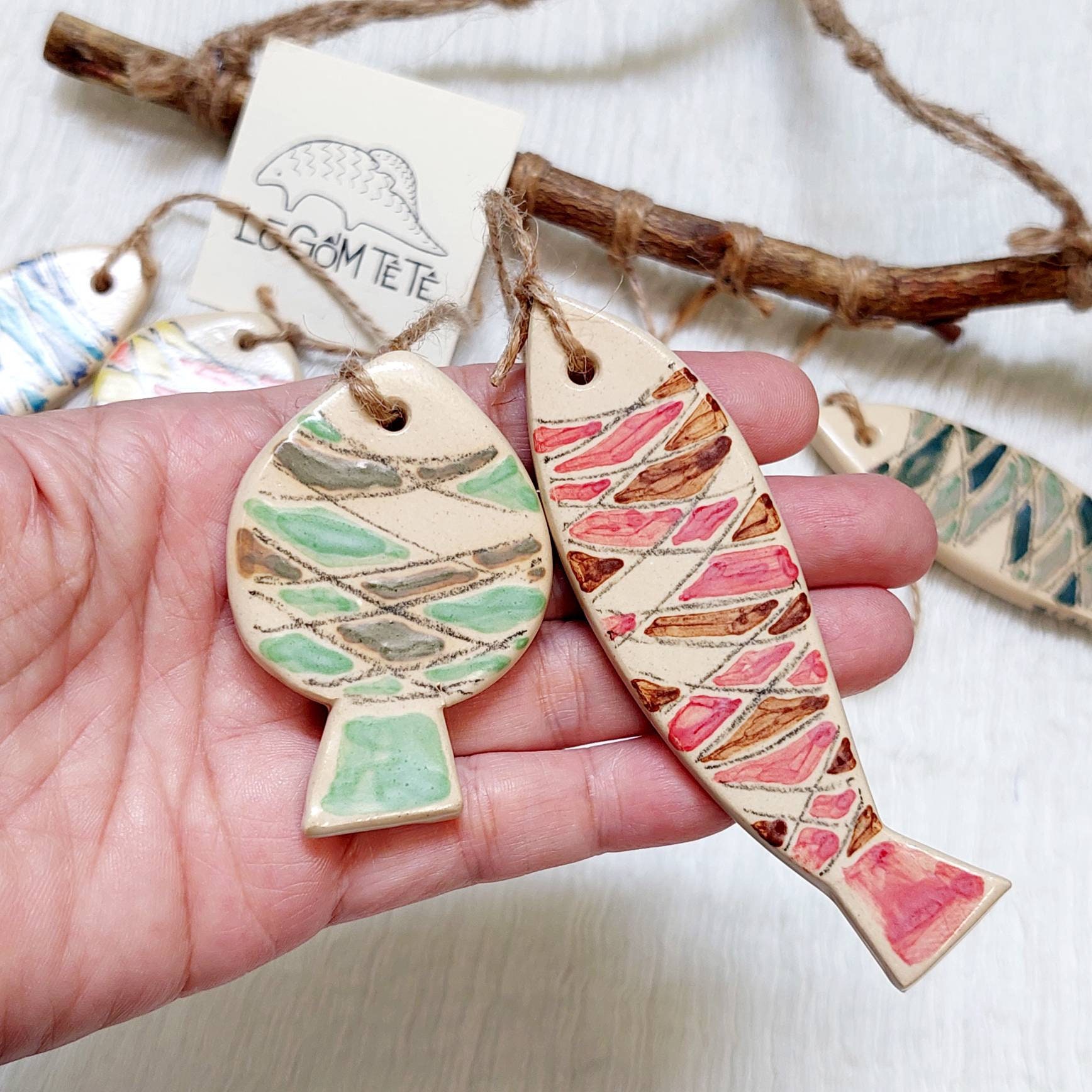 DOODLE PATTERN FISHES, Ceramic Wind Chime, Wind Chimes for Outdoors ...
