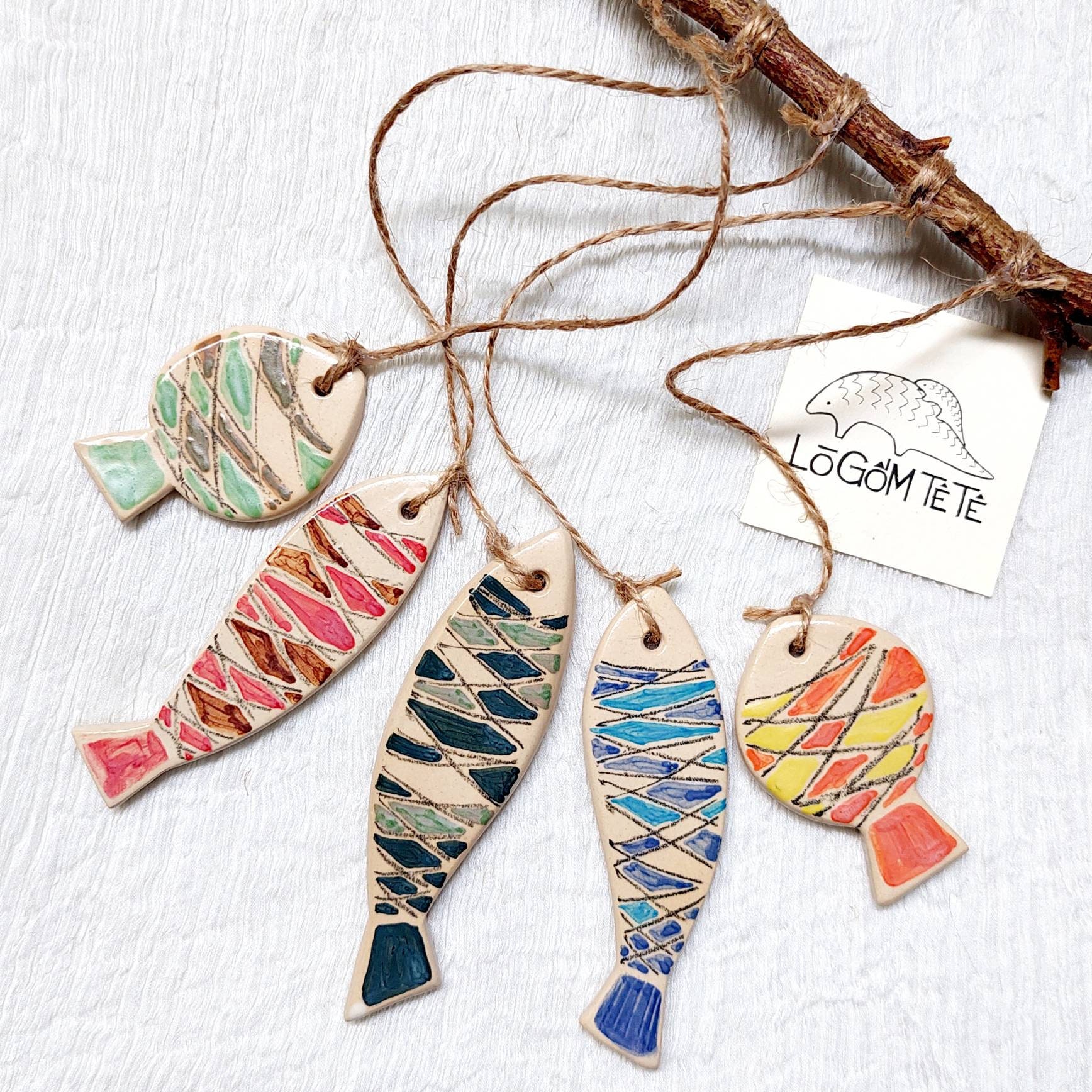 DOODLE PATTERN FISHES, Ceramic Wind Chime, Wind Chimes for Outdoors ...