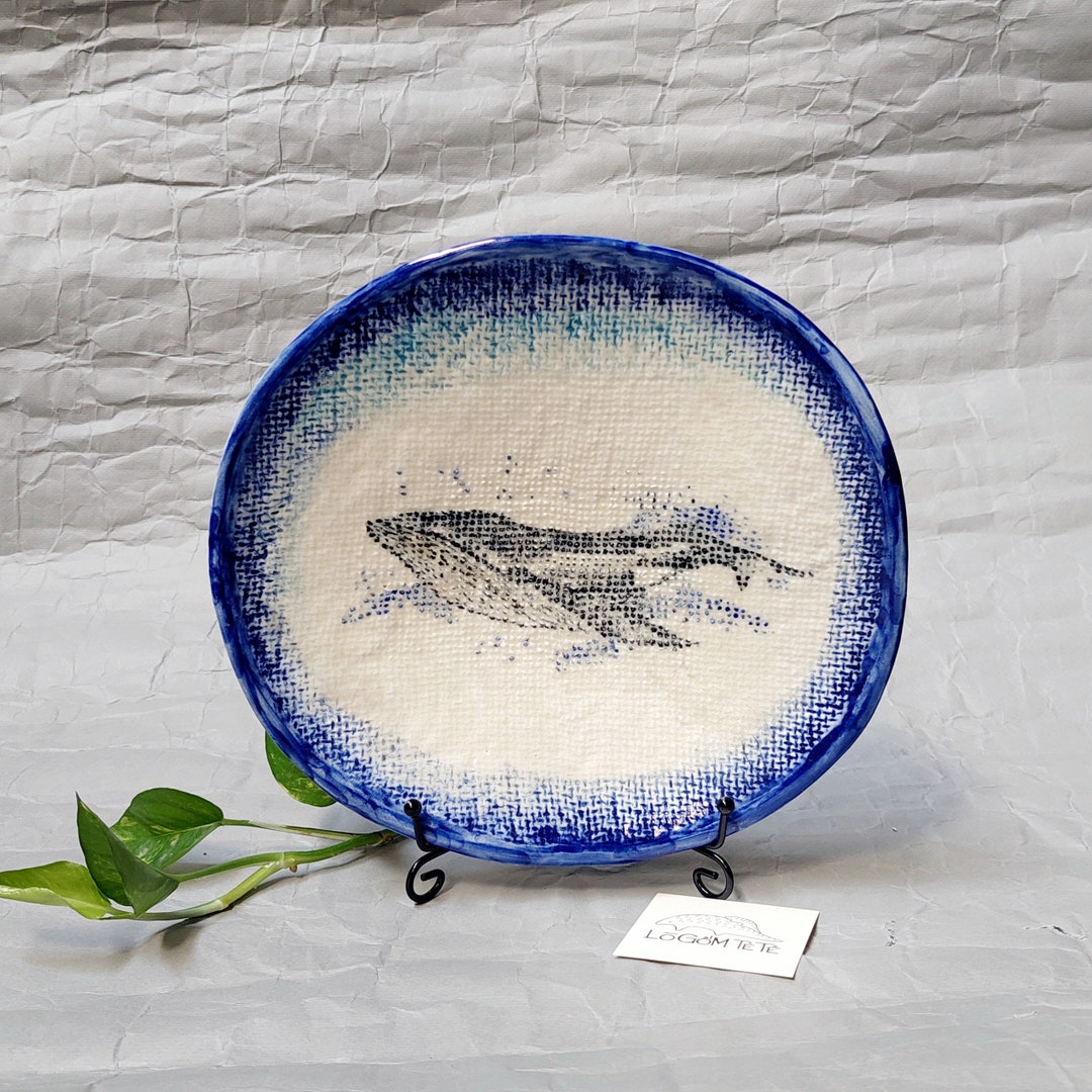 CROSS STITCH WHALE Plate, Ceramic Plate, Ceramic Dish, Ceramic Art ...