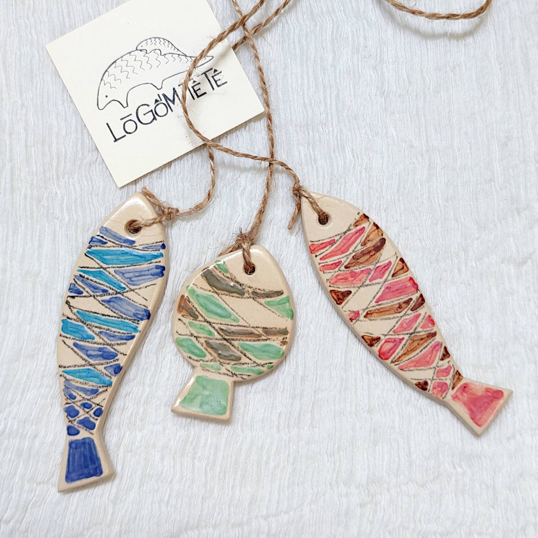 DOODLE PATTERN FISHES, Ceramic Wind Chime, Wind Chimes for Outdoors ...