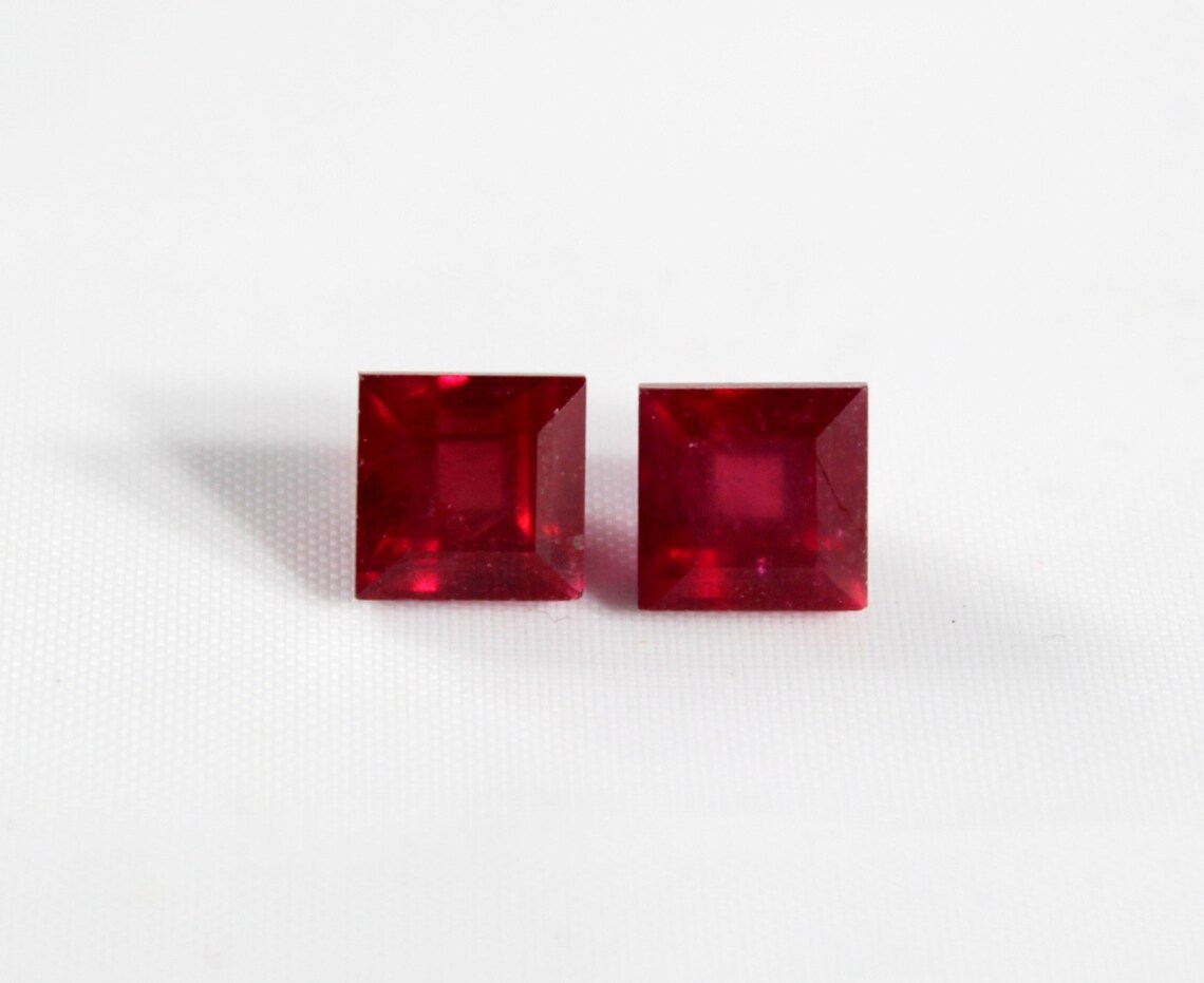 2 Pcs Natural Ruby Faceted Square Cut Gemstone 7x7mm | Etsy