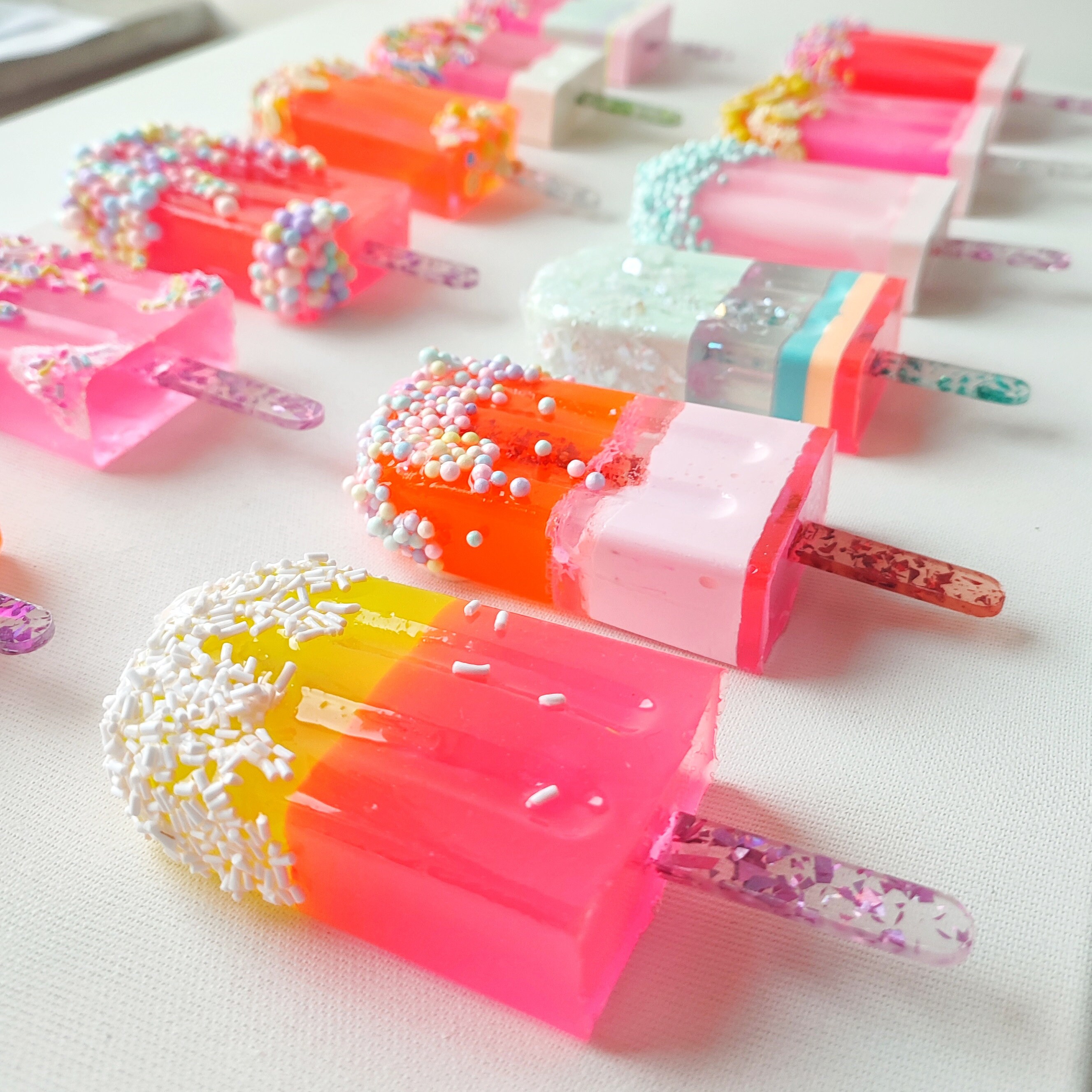 Neon Pop Art, Rainbow Shadows Popsicle Sculptures Hanging on Wall ...