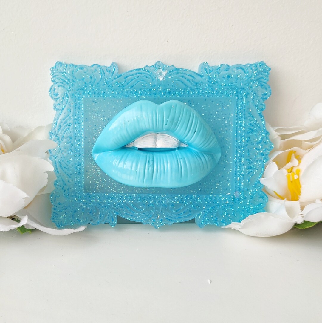 Lips Sculpture Wall Artglitter Light Blue Decor, Mouth Art Funky Pop ...
