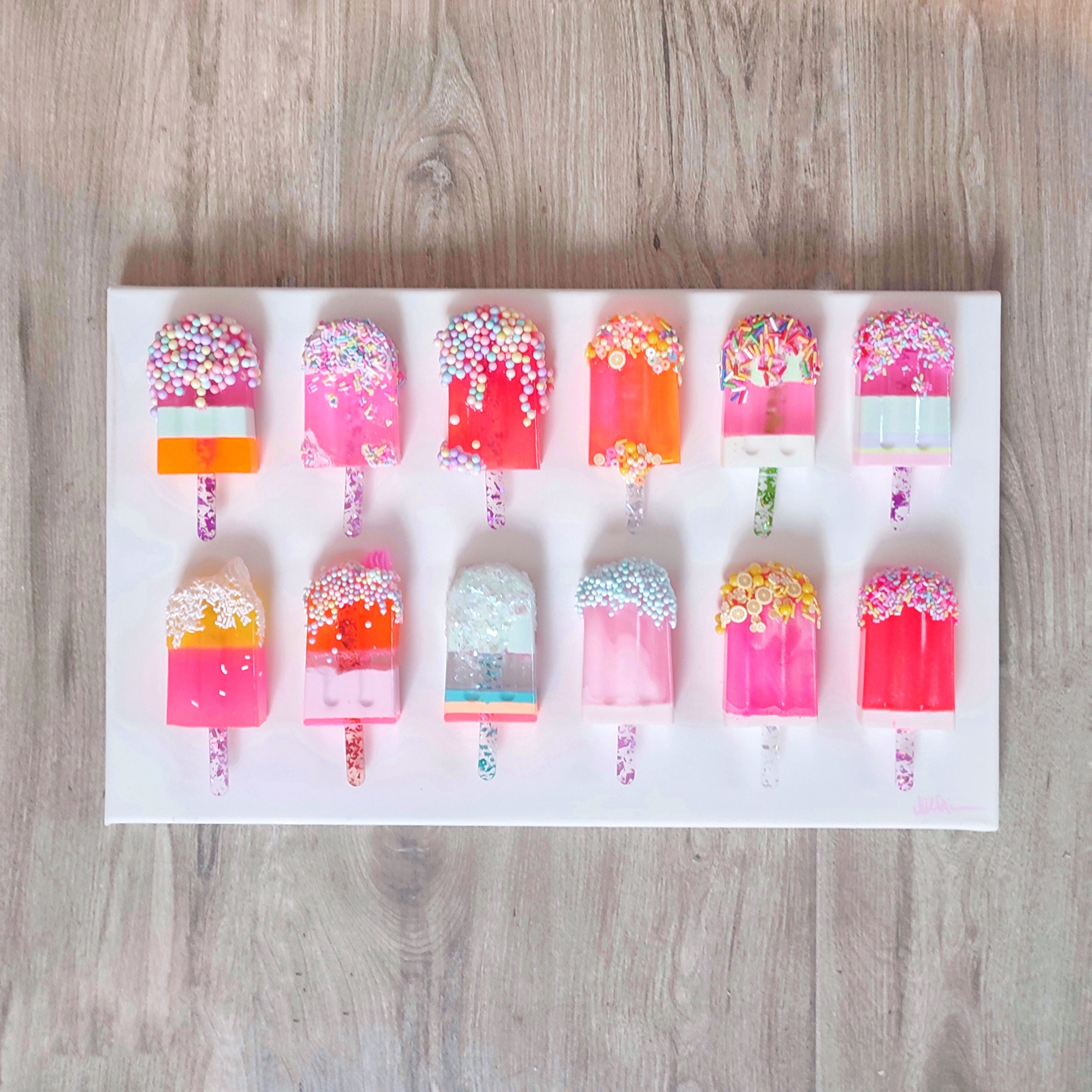 Neon Pop Art, Rainbow Shadows Popsicle Sculptures Hanging on Wall ...