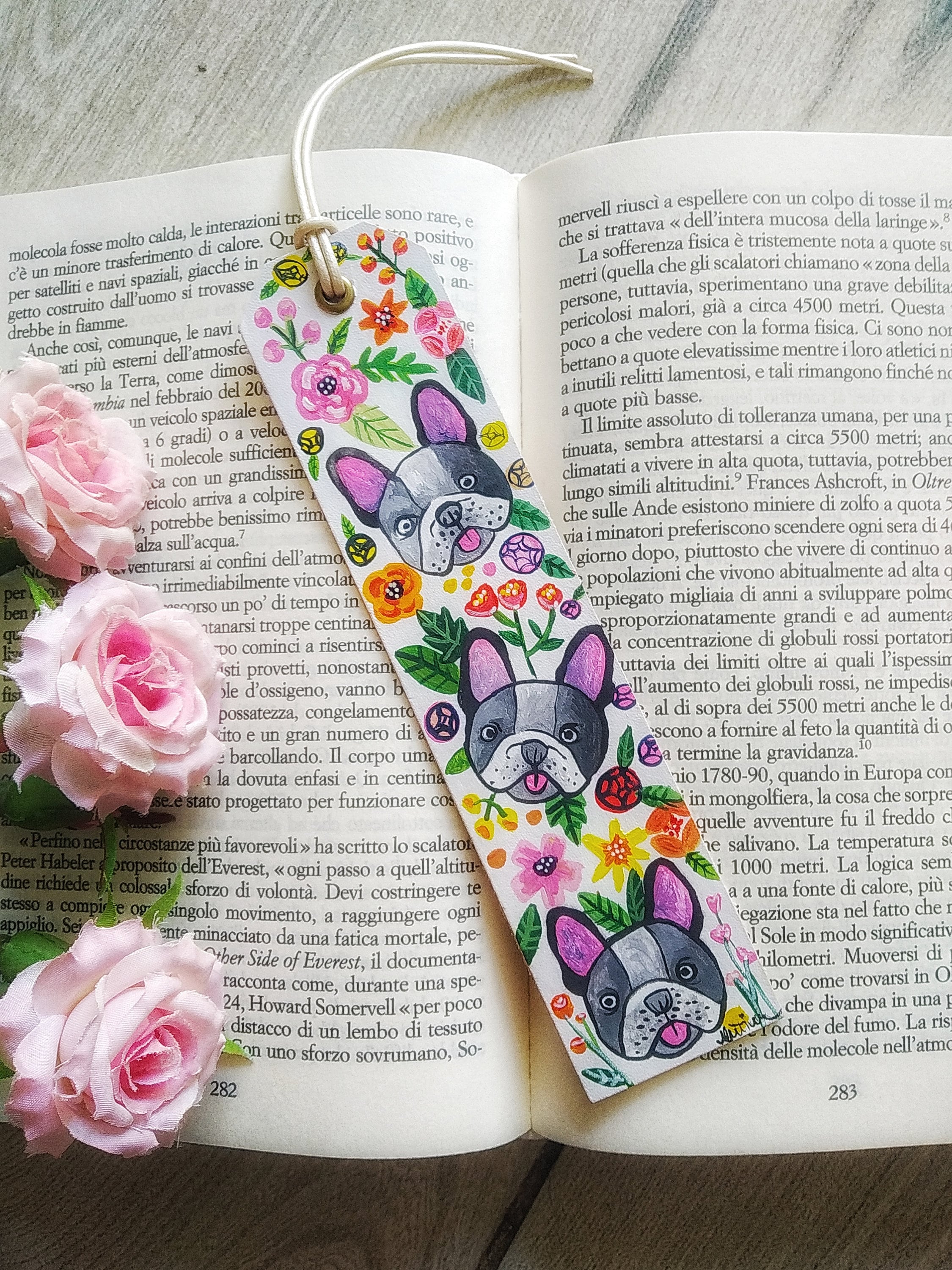 Leather Bookmark, Made in Italy, Hand Painted and Cut, French Bulldogue ...