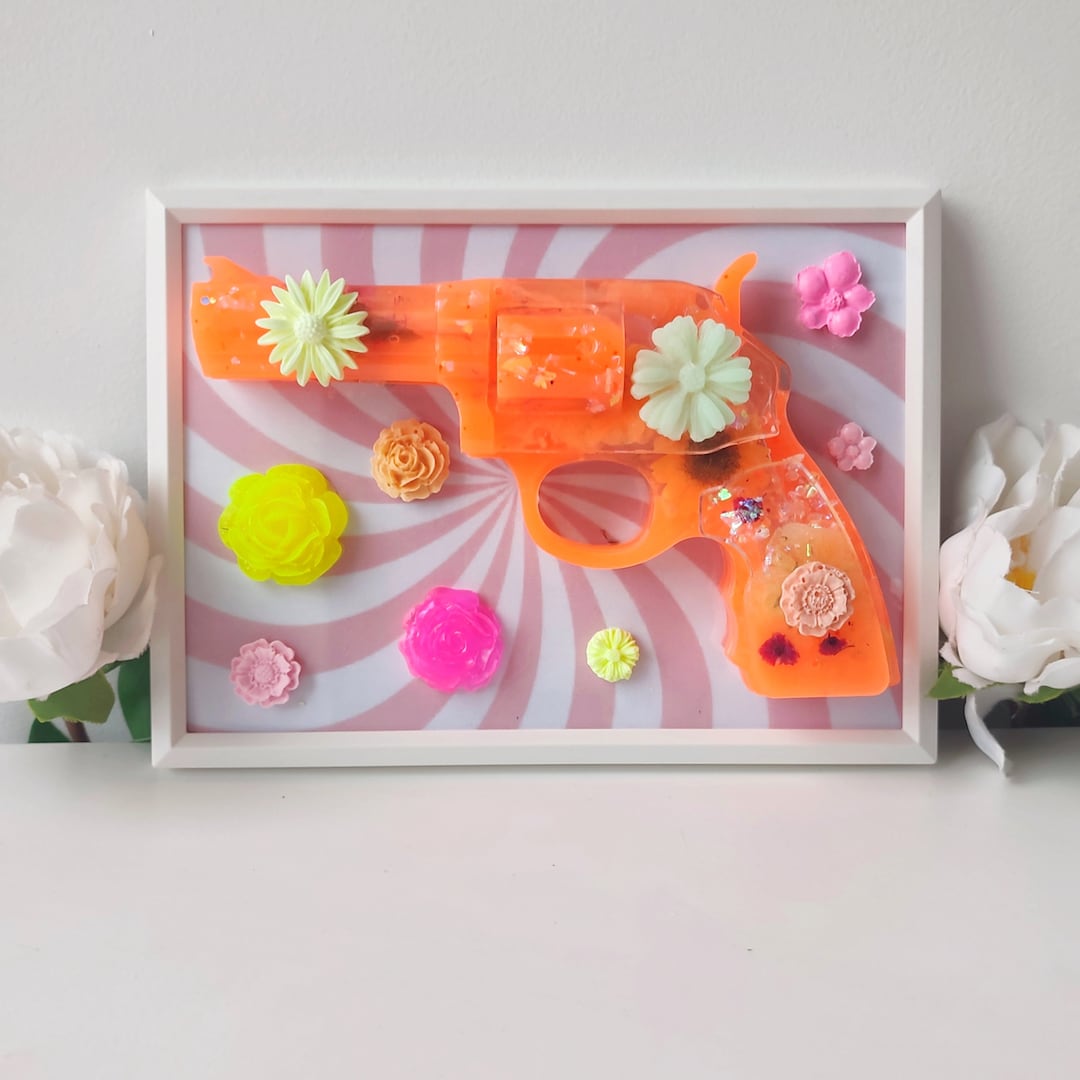 Orange Popart Resin Glitter and Flower Gun Fluo Aesthetic Gun , Resin ...