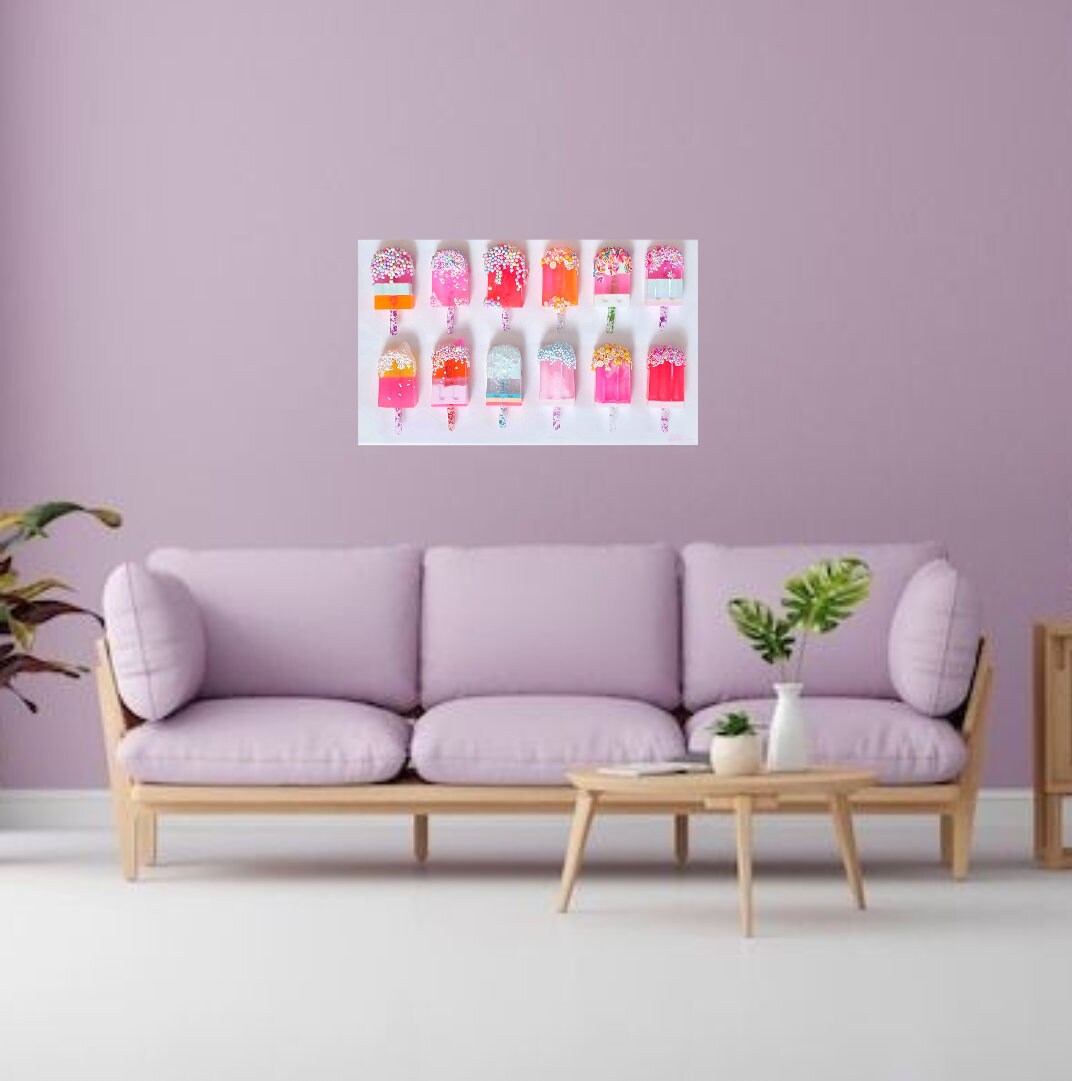 Neon Pop Art, Rainbow Shadows Popsicle Sculptures Hanging on Wall ...