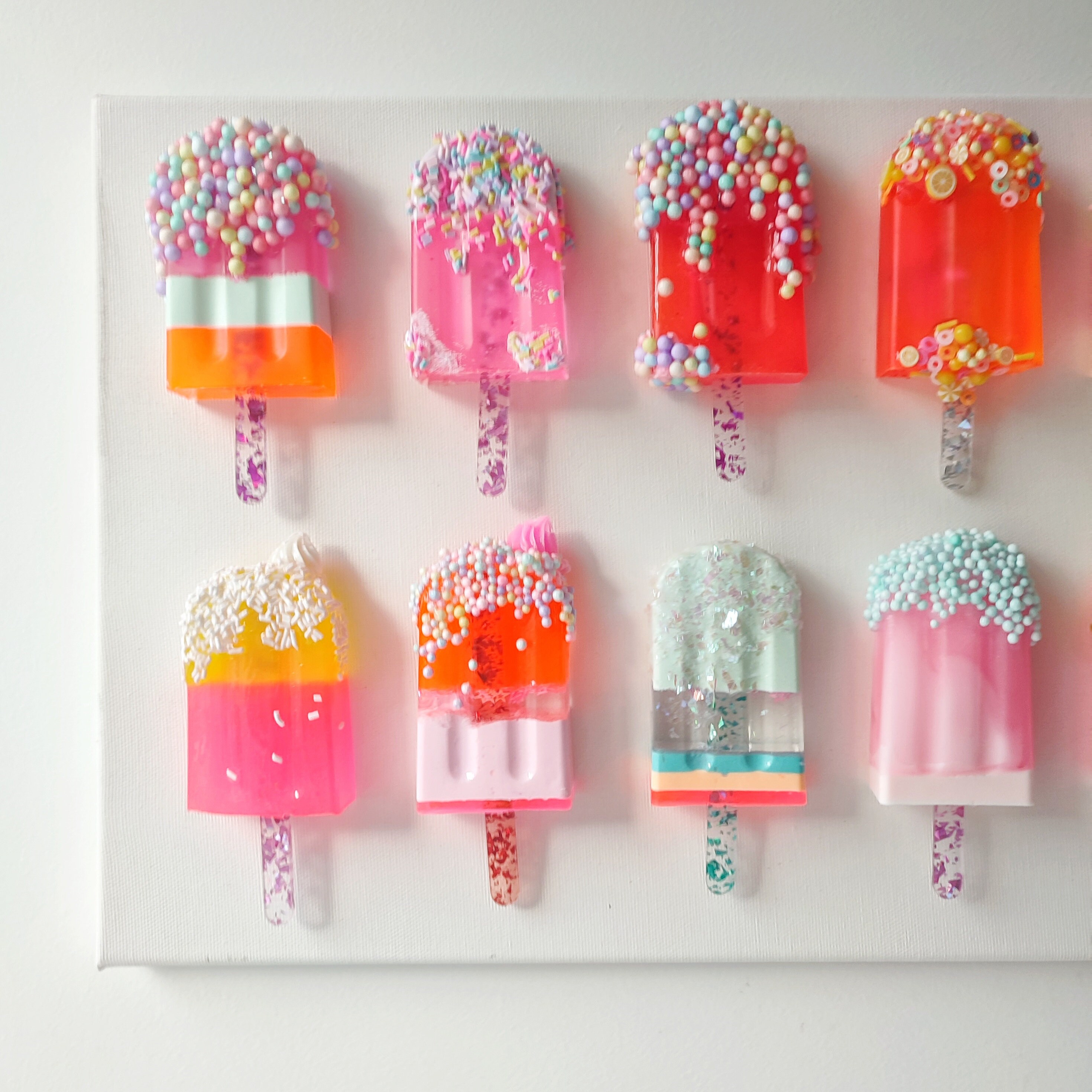 Neon Pop Art, Rainbow Shadows Popsicle Sculptures Hanging on Wall ...