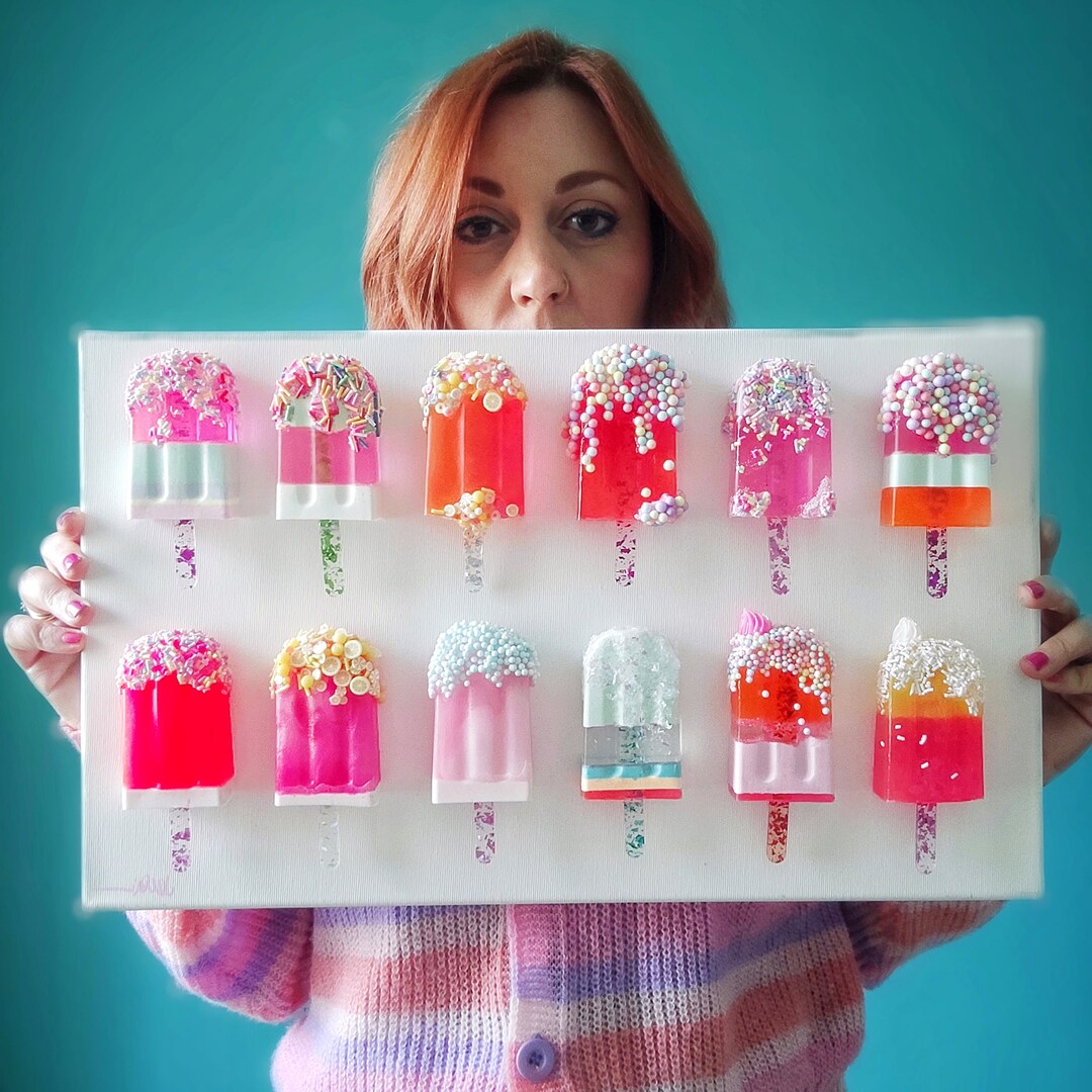 Neon Pop Art, Rainbow Shadows Popsicle Sculptures Hanging on Wall ...