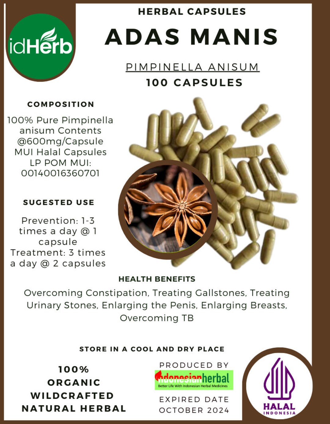 Capsule of Pure Pimpinella Anisum / Aniseed / Adas Manis 100% Organic ...