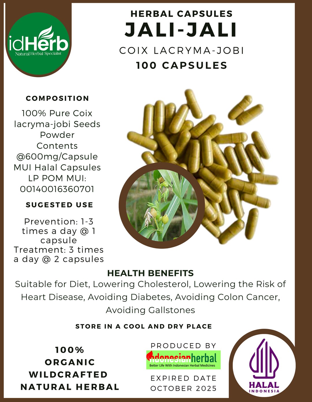 Capsule of Pure Coix Lacryma-jobi Jali-jali 100% Organic Herbal Natural ...