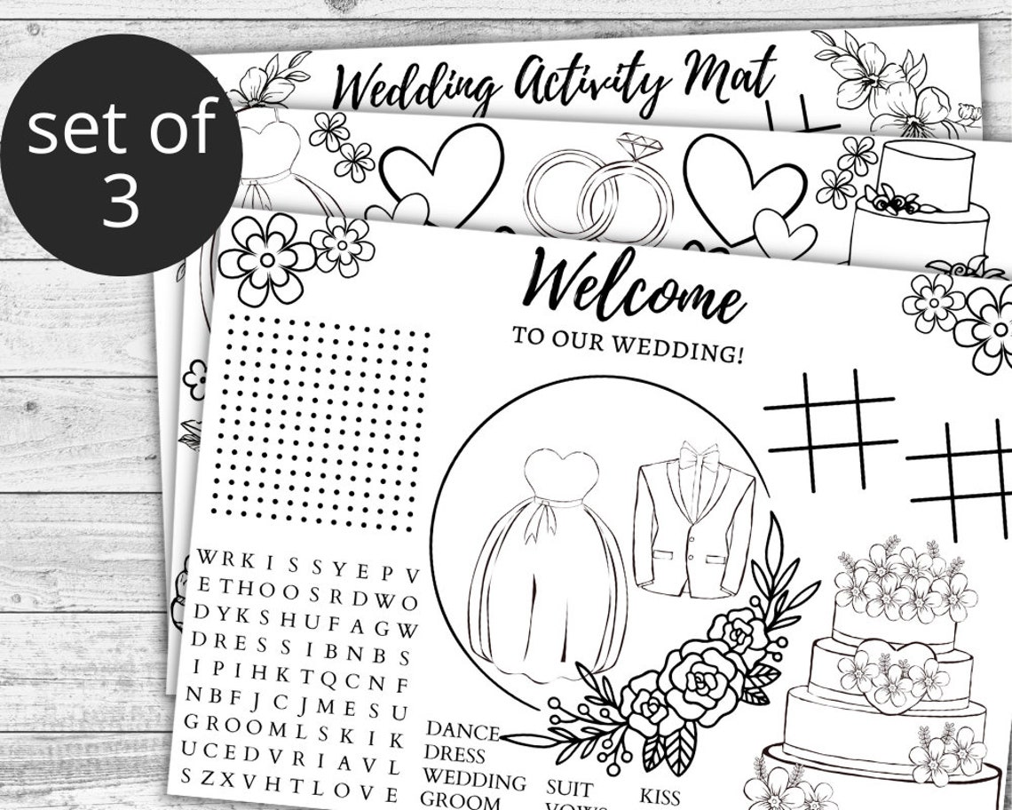 Digital Wedding Activity Mats. Set of 3 Kids Colouring. Thank You for ...