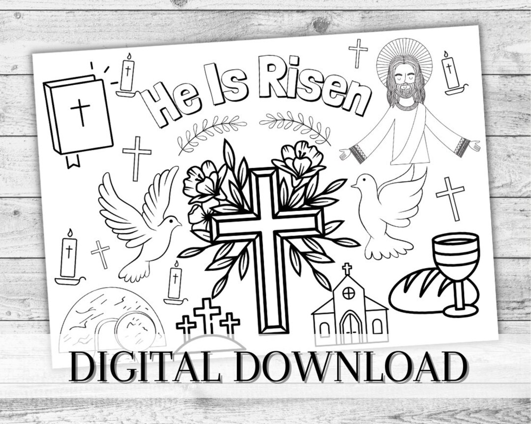 Religious Easter Instant Download Colouring Activity Page. He is Risen ...