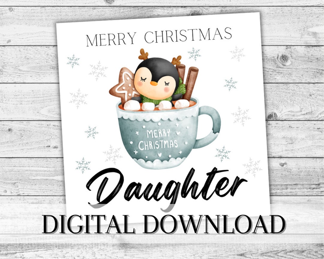 Daughter Christmas Reindeer DIGITAL Card. Cute Printable Gift. INSTANT ...