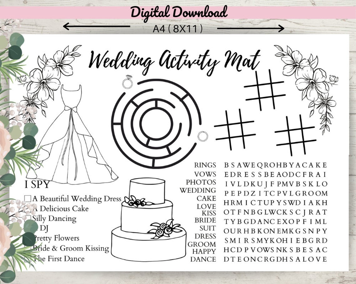 Printable Wedding Activity Mat. Kids Table Colouring. | Etsy