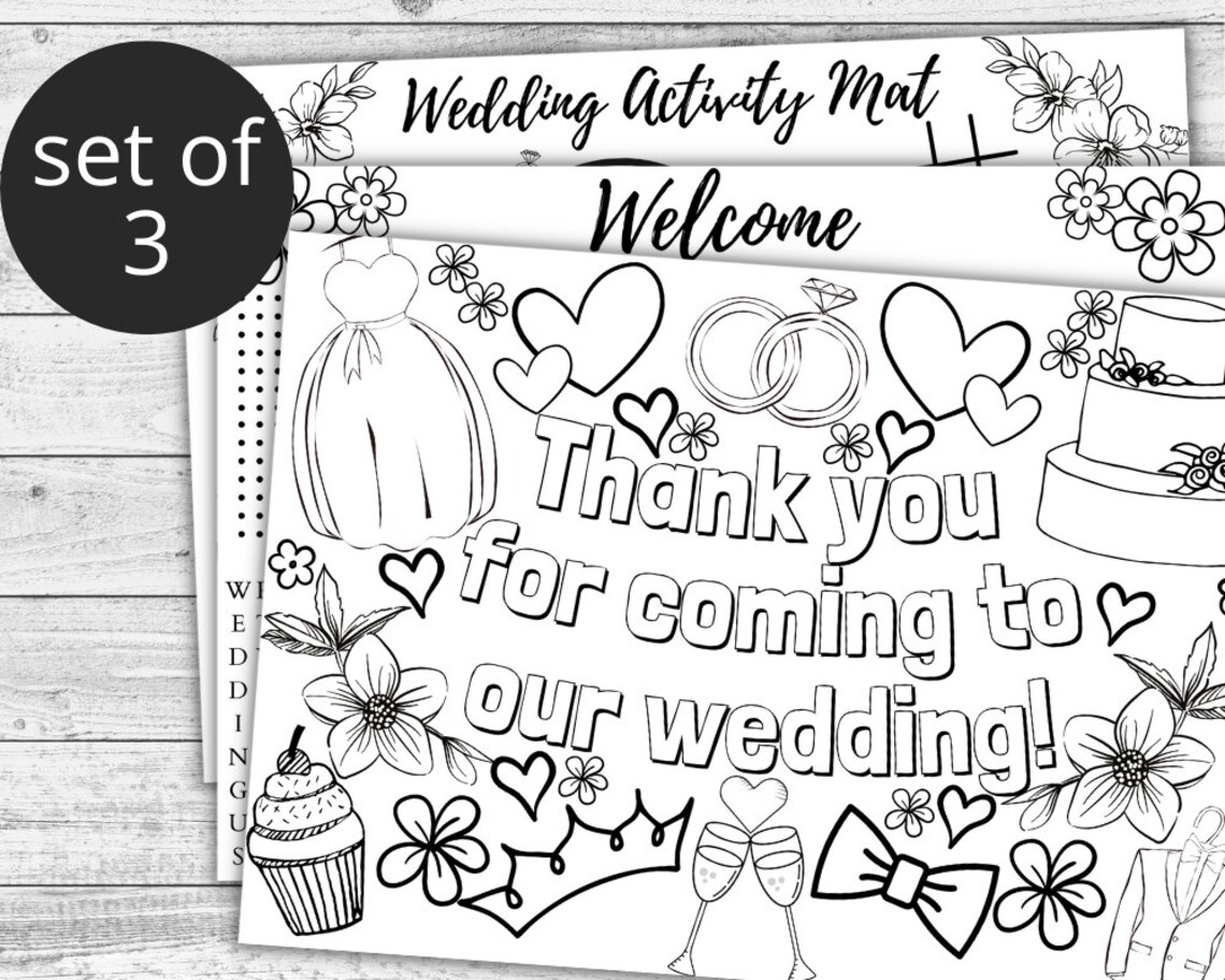 Digital Wedding Activity Mats. Set of 3 Kids Colouring. Thank You for ...