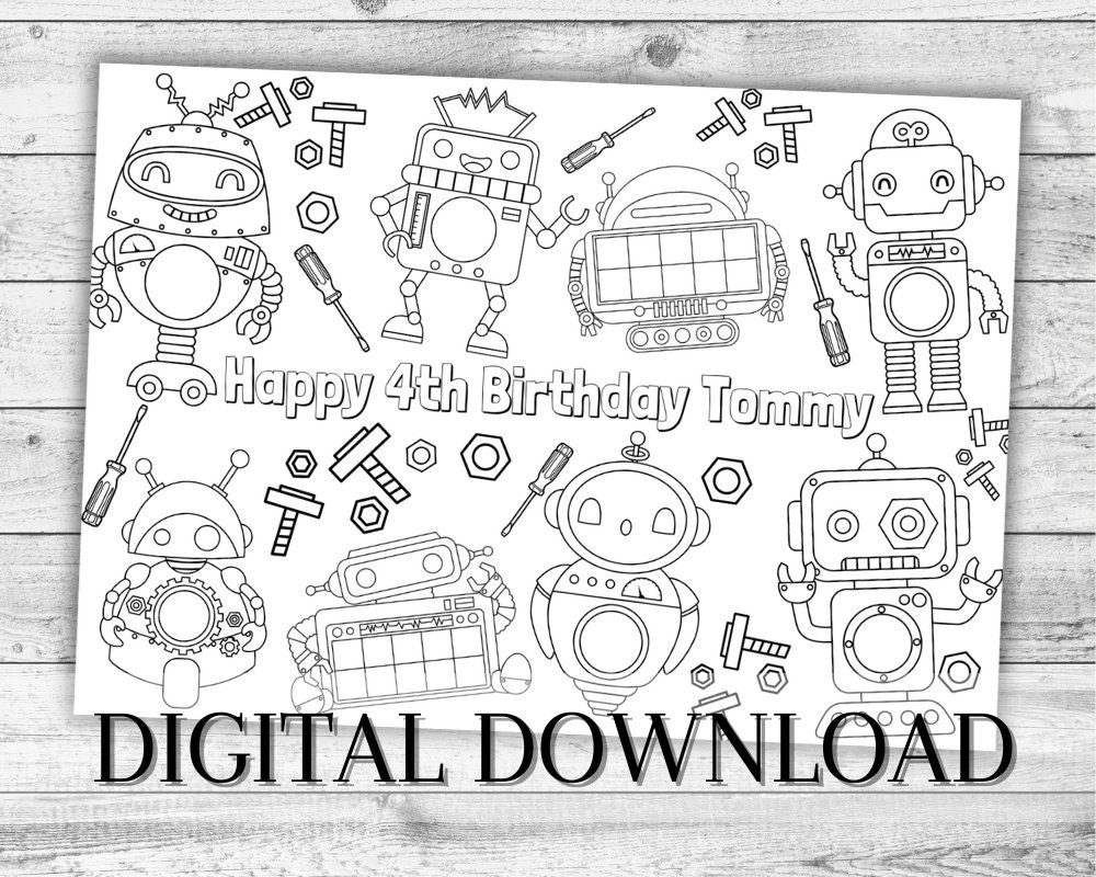 Robot Table Colouring Games. Printable Party Table Decor Signs ...
