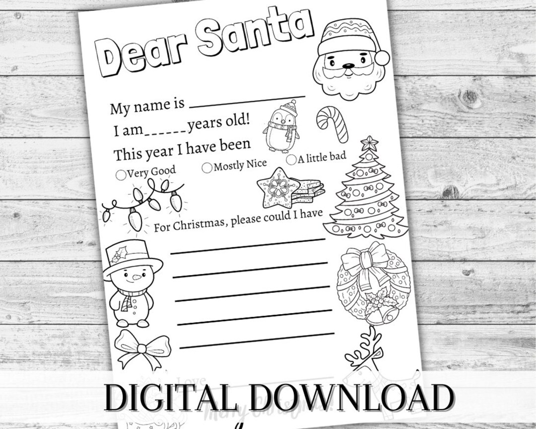 Letter to Santa Instant Download. Kids Christmas List. Printable ...