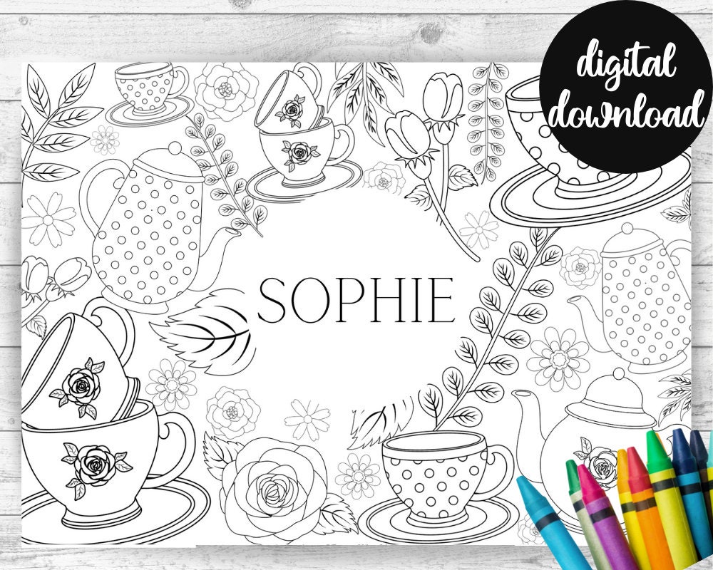 Tea Set DIGITAL Colouring Page. Wedding Seating Place Setting. Children ...